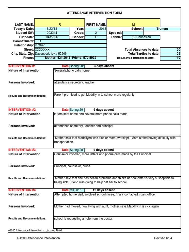 Attendance Intervention 3-11-2013 | PDF | Wellness