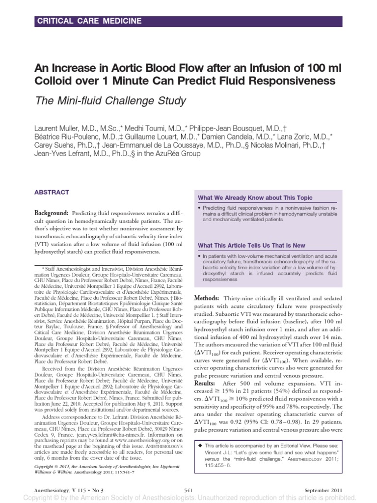 The+Mini Fluid+Challenge+Study | PDF | Blood Pressure | Shock (Circulatory)