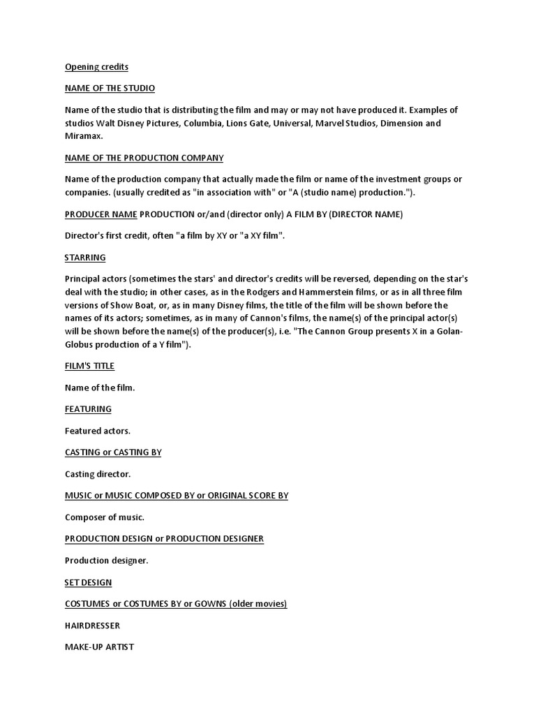 Opening Credits Pdf Screenplay Screenwriter