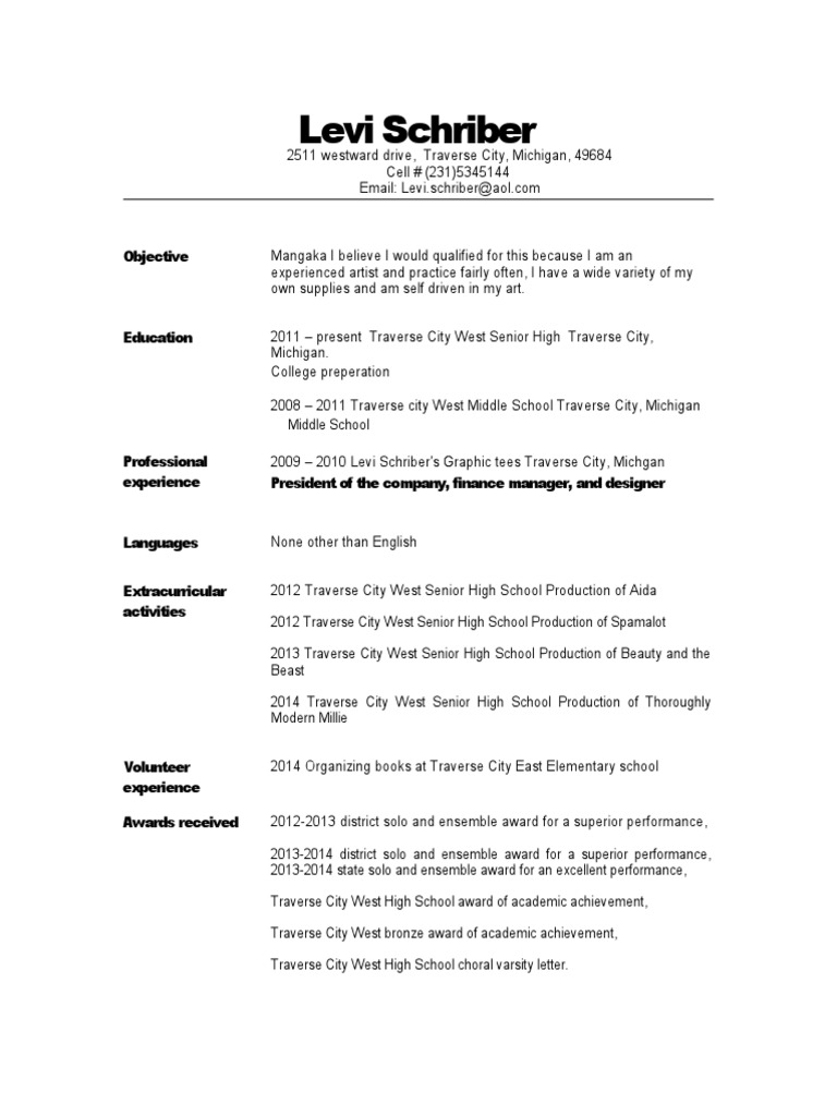 Levi Schriber: Aspiring Mangaka Resume | PDF | Social Science | Home ...