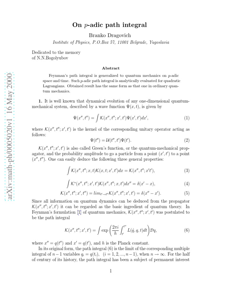 On P-Adic Path Integral | PDF | Quantum Mechanics | Integral
