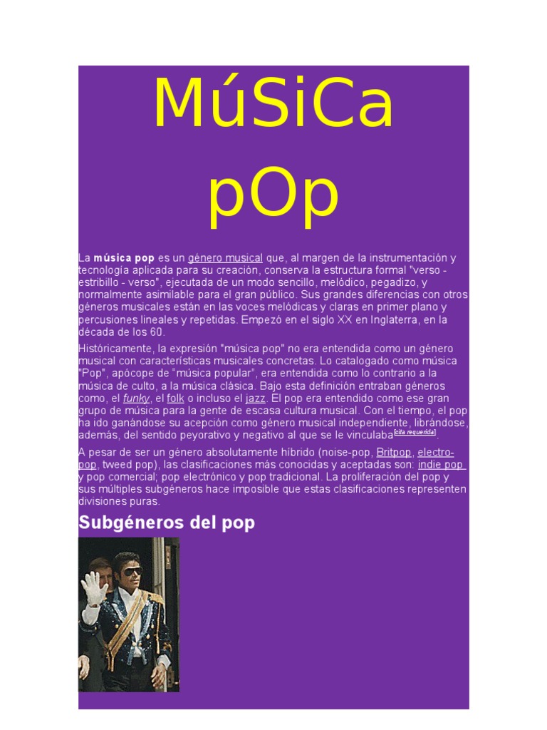 Características y subgéneros de la música pop | PDF | Música pop ...