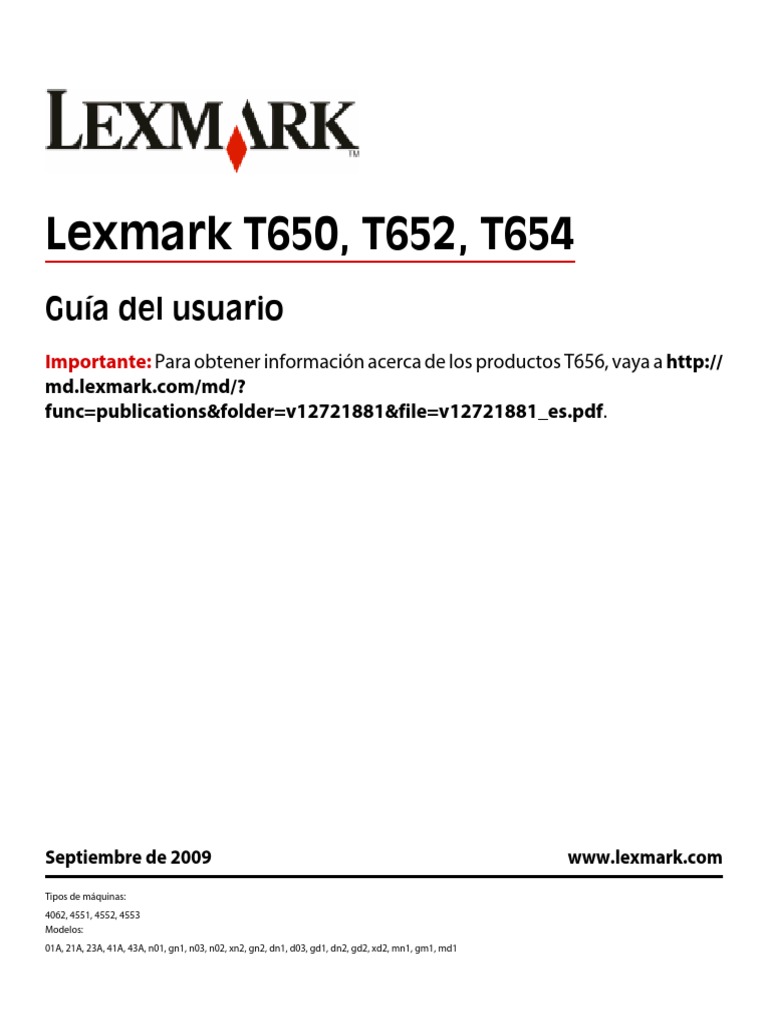 Lexmark T654 | PDF | Impresora (Computación) | Batería (electricidad)