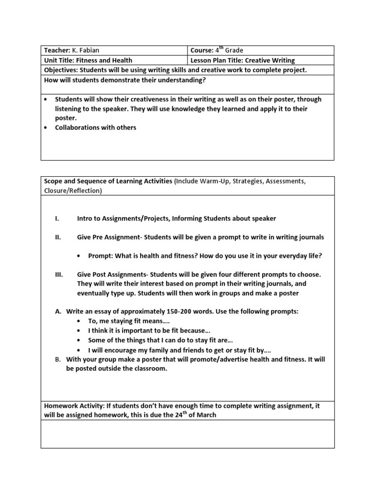 Lesson Plan For SLP | PDF | Homework | Lesson Plan