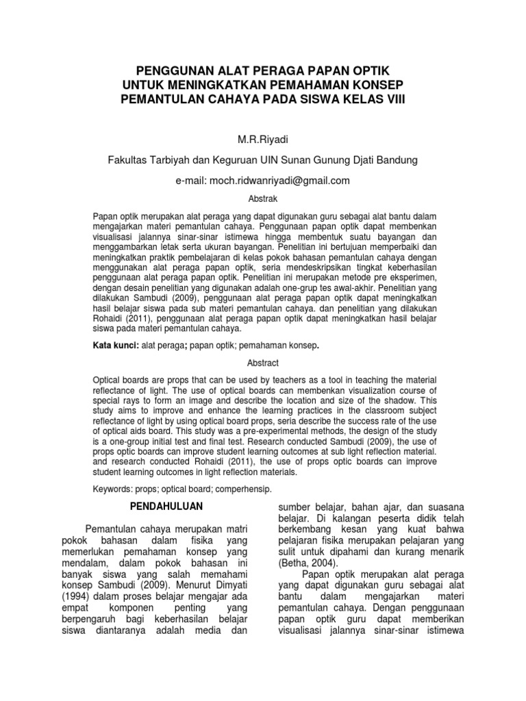 Jurnal Alat Peraga Papan Optik | PDF