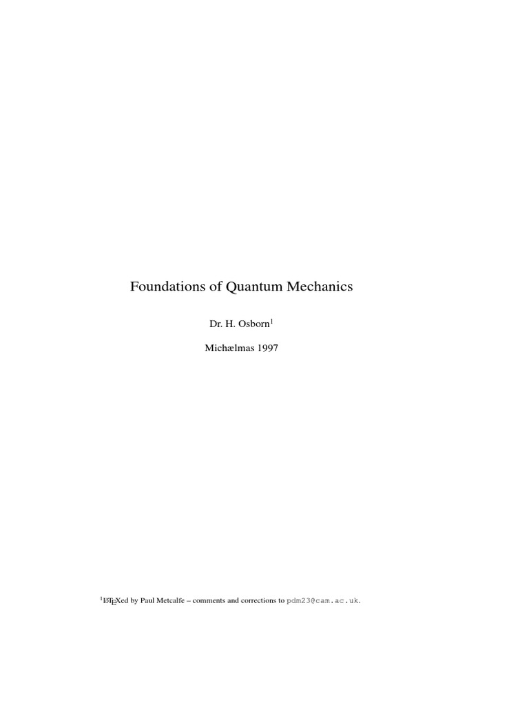 Foundations of Quantum Mechanics | PDF | Wave Function | Eigenvalues ...