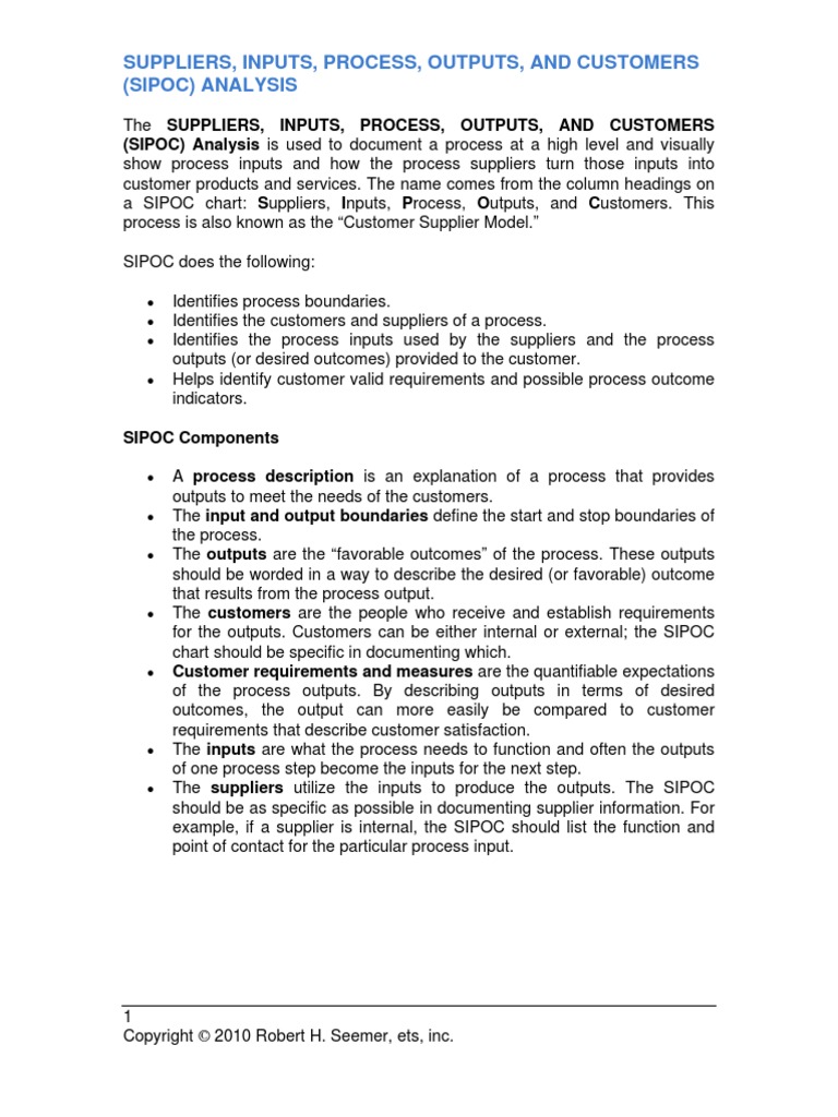 SIPOC Analysis | PDF | Supply Chain | Input/Output