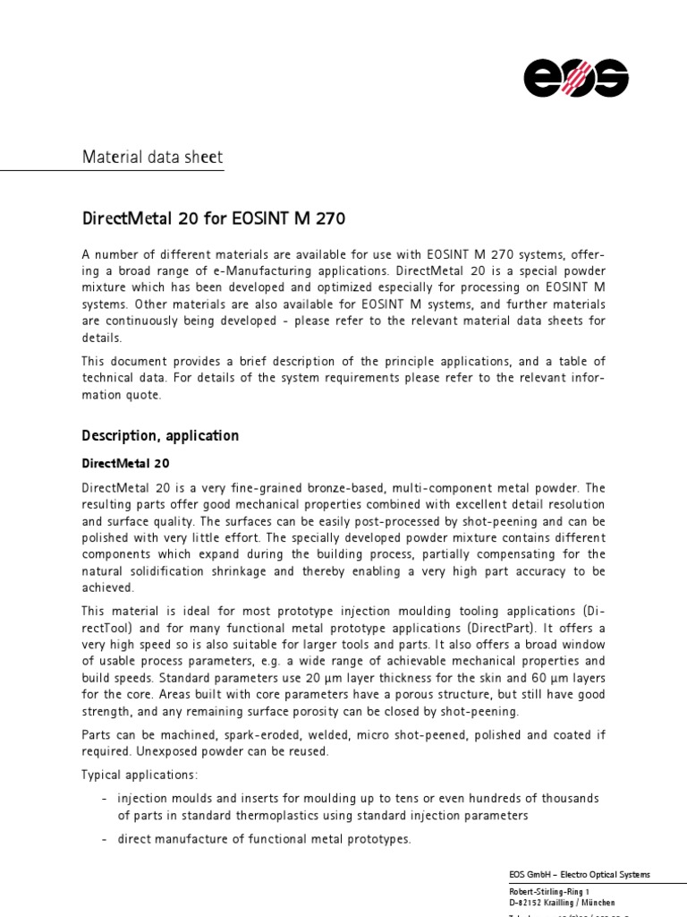DM20 M270 Material Data Sheet | PDF | Building Materials | Materials