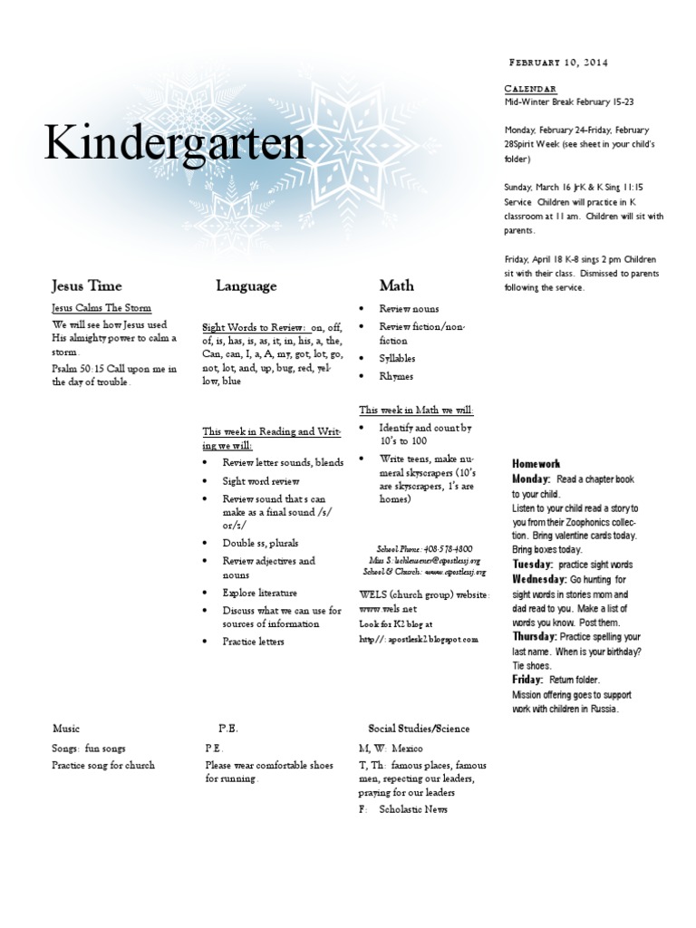 Kindergarten Weekly Lesson Plan | PDF