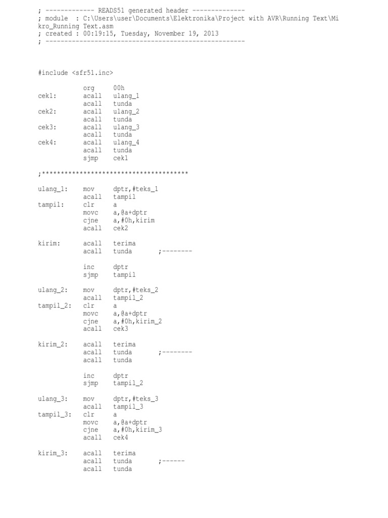Contoh Listing Program Running Text Dot Matrix | PDF