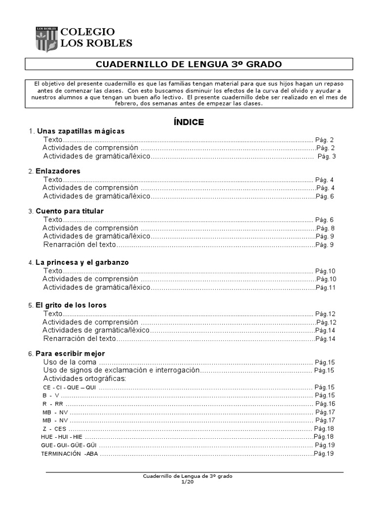 Cuadernillo Lengua 3 Grado | PDF | Pelo | Palabra