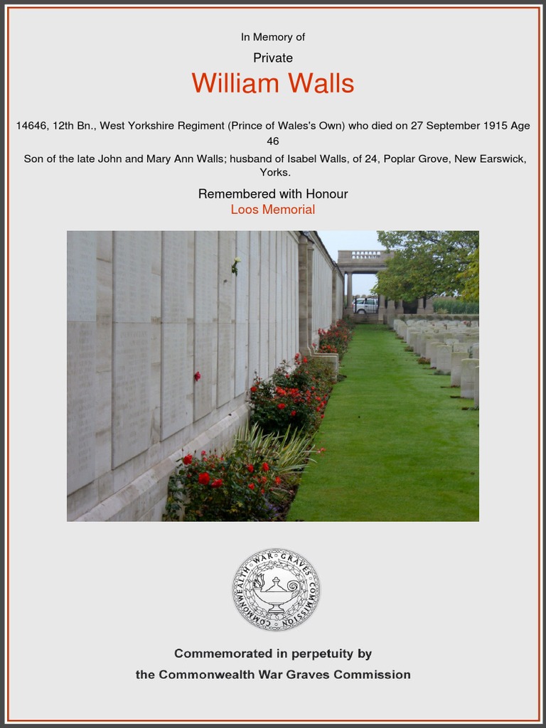 William Walls: WWI Memorial Tribute | PDF