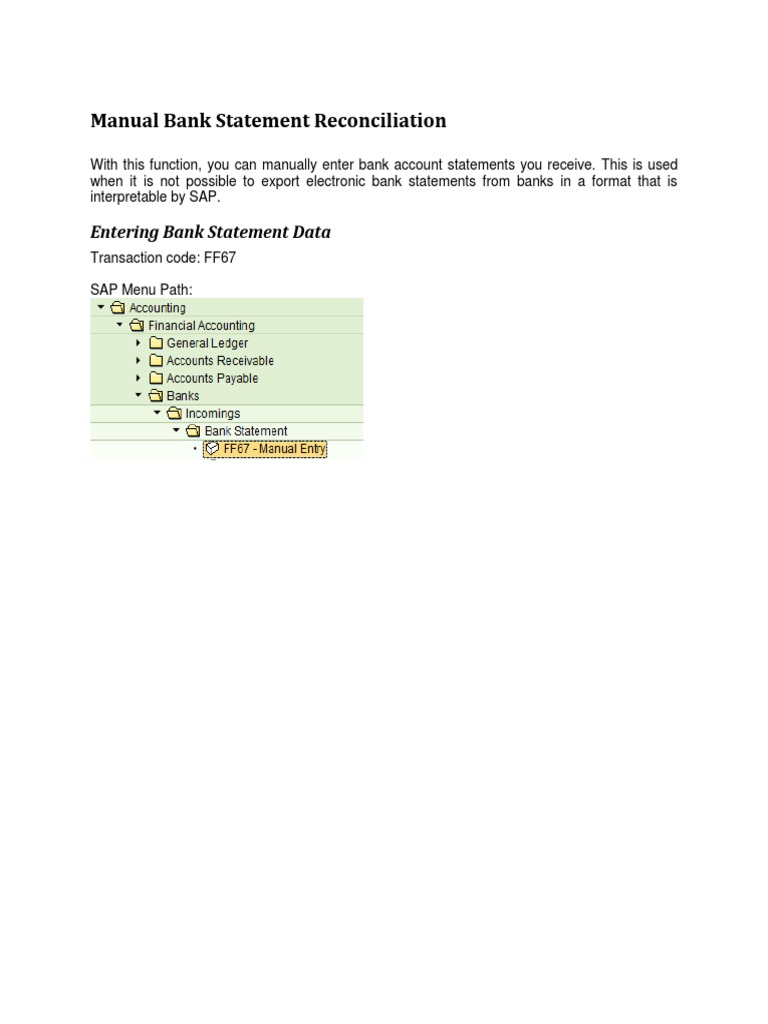 Manual Bank Statement Reconciliation in SAP | PDF