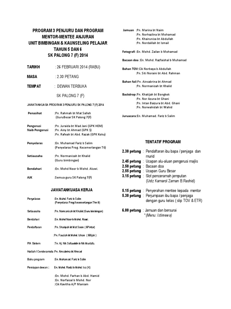 Ajk Program 3 Penjuru Dan Program Mentor | PDF