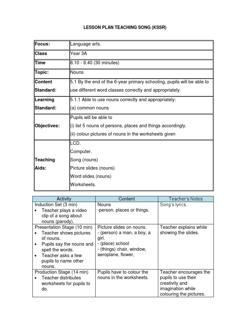 Song Lesson Plan 1 | PDF