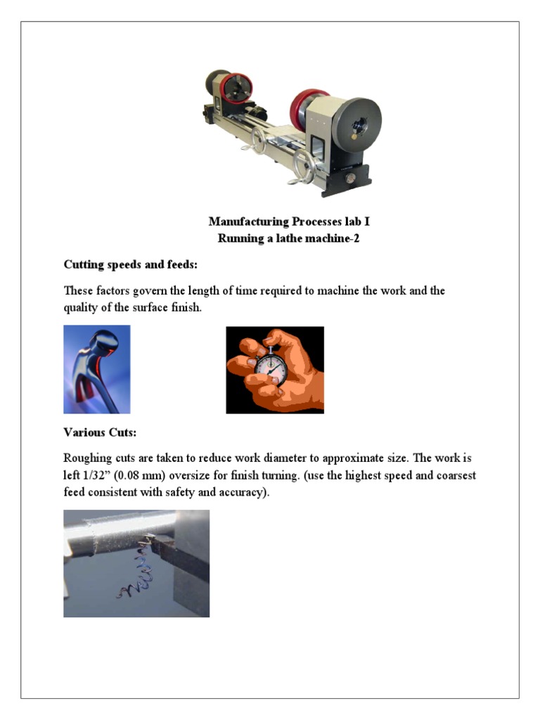 Manufacturing Processes Lab I Running A Lathe Machine-2 Cutting Speeds ...