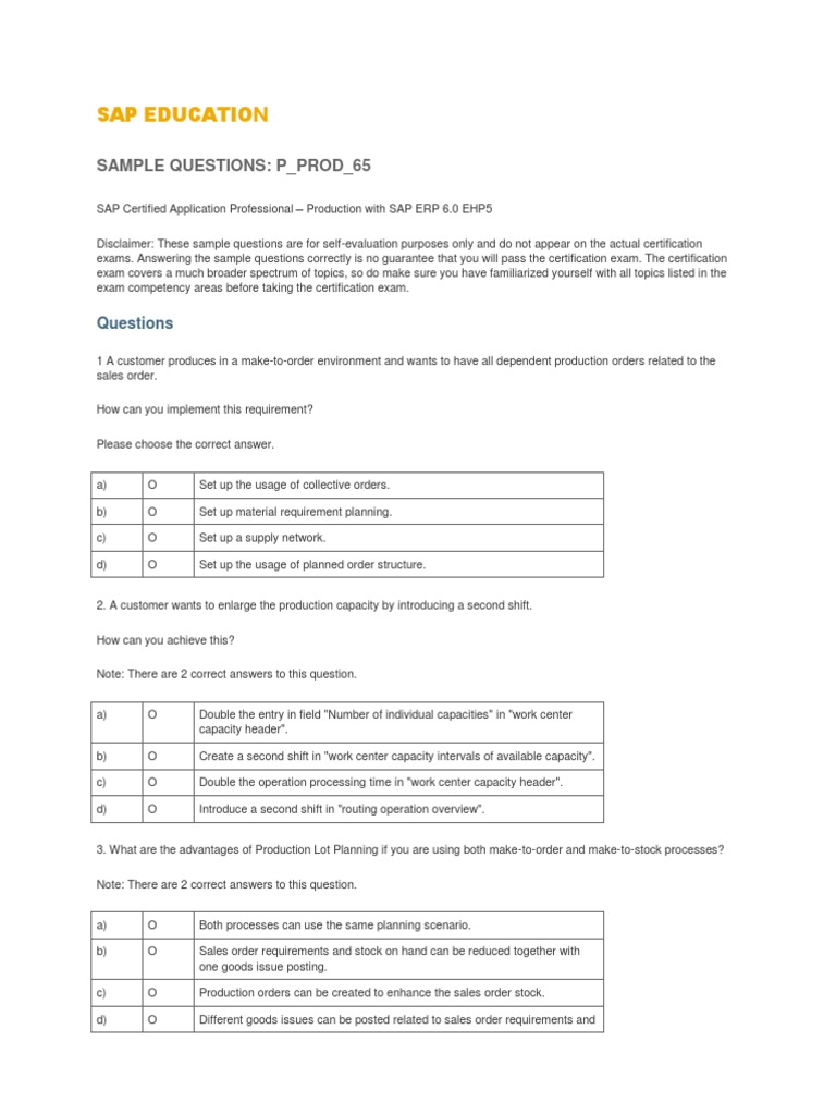 P PROD 65 Sample Questions | PDF | Computers | Technology & Engineering