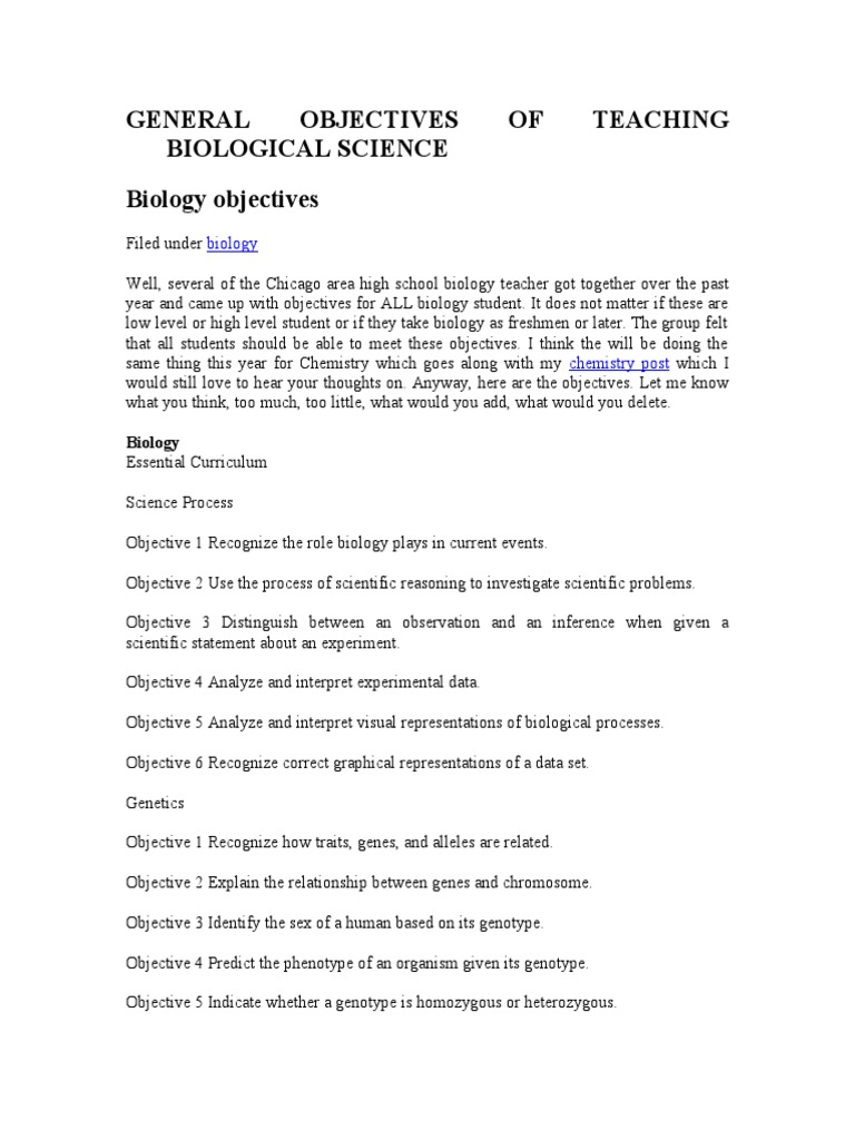 Biology Objectives | PDF | Cell (Biology) | Organisms