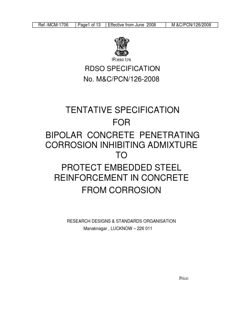 RDSO Tentative Specifications | PDF | Concrete | Corrosion