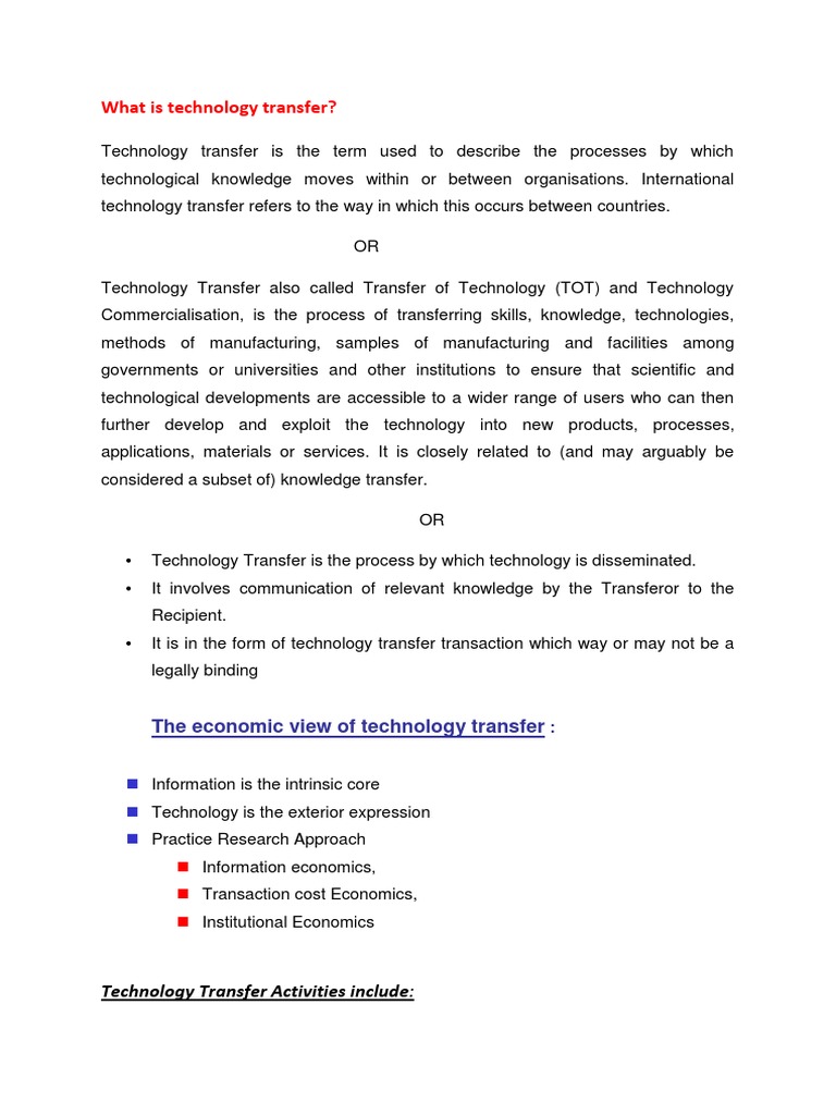 What Is Technology Transfer | PDF | Technology Transfer | Intellectual ...