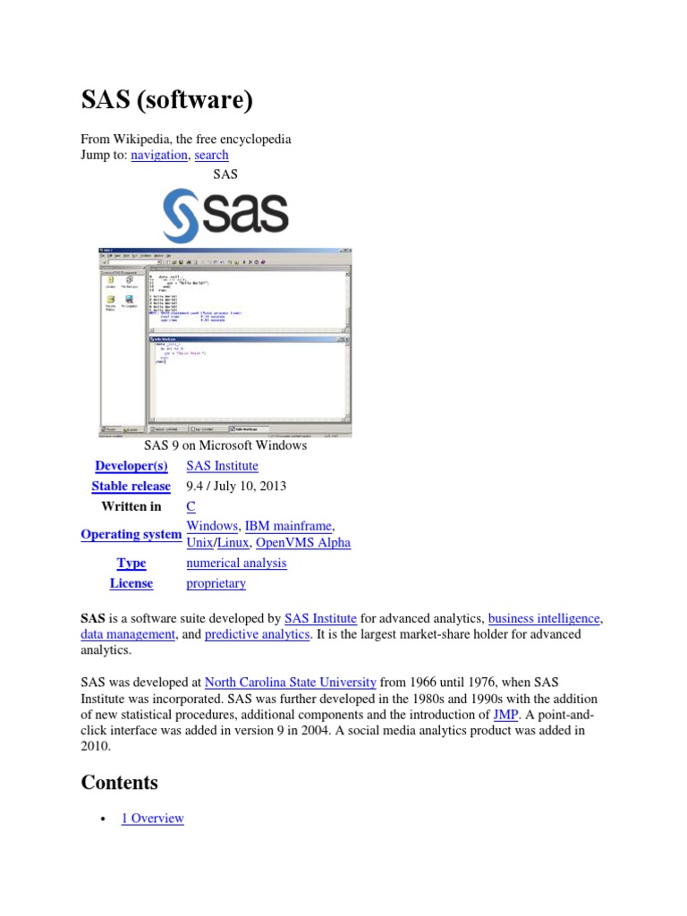 Sas 1 | Sas (Software) | Computer Data