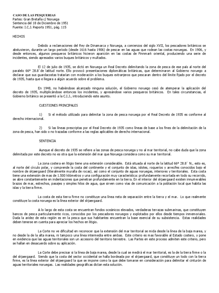 Caso de Las Pesquerias | PDF | Aguas territoriales | Noruega