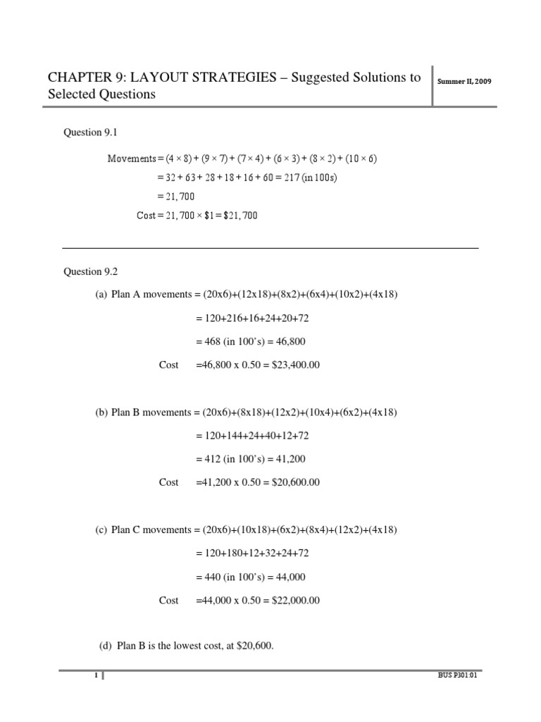 CHAPTER 9: LAYOUT STRATEGIES - Suggested Solutions To Selected ...