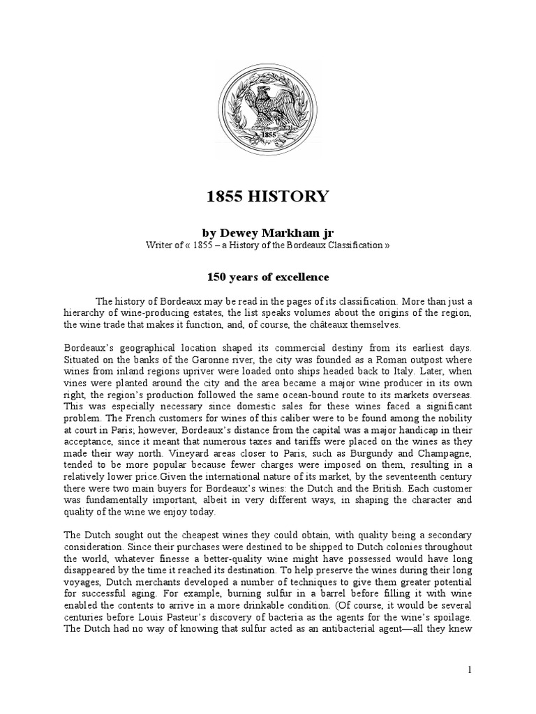 1855: A Document Tracing the History and Development of the Bordeaux ...