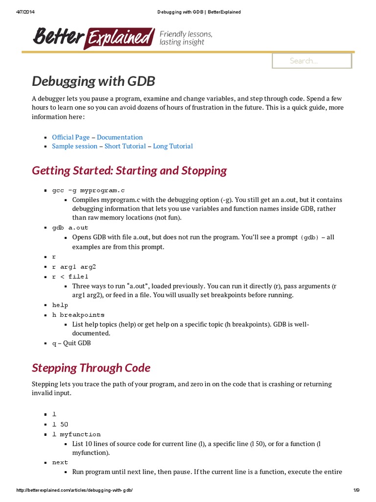 Debugging With GDB - BetterExplained | PDF | Computer Programming Tools | Debugging