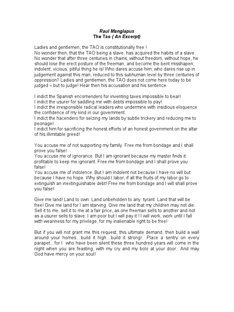 The Tao (An Excerpt) : Raul Manglapus | PDF