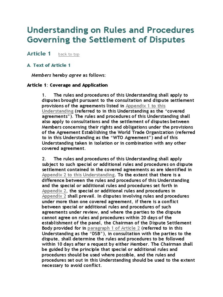 Understanding On Rules and Procedures Governing The Settlement of ...