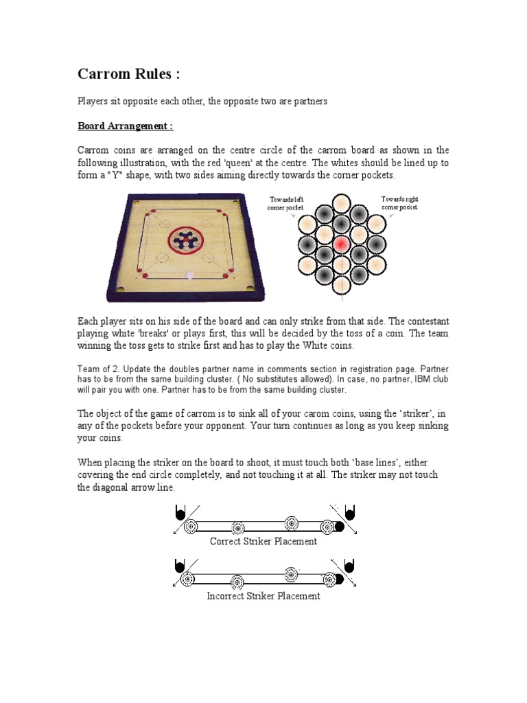 Carrom Rules:: Board Arrangement | PDF | Cue Sports | Games Of Mental Skill