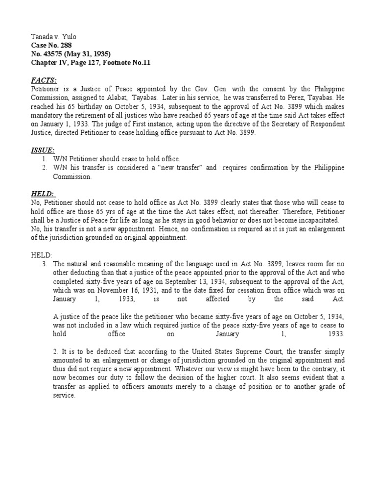 Tanada Vs Yulo Digested Case | PDF
