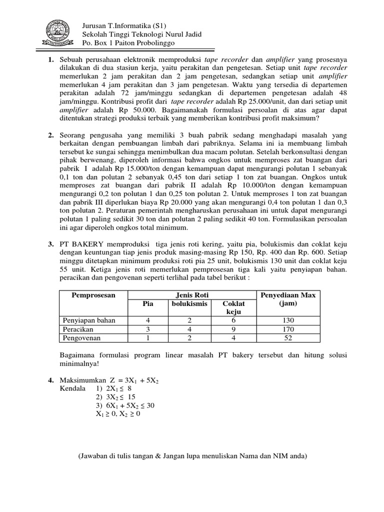 Soal Latihan Riset Operasional | PDF