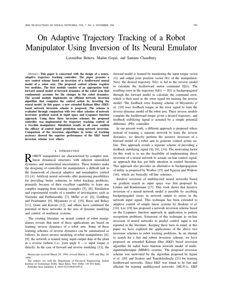 On Adaptive Trajectory Tracking of A Robot Manipulator Using Inversion of Its Neural Emulator ...