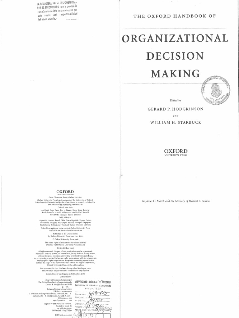 The Oxford Handbook of Organizational Decision Making2 | PDF