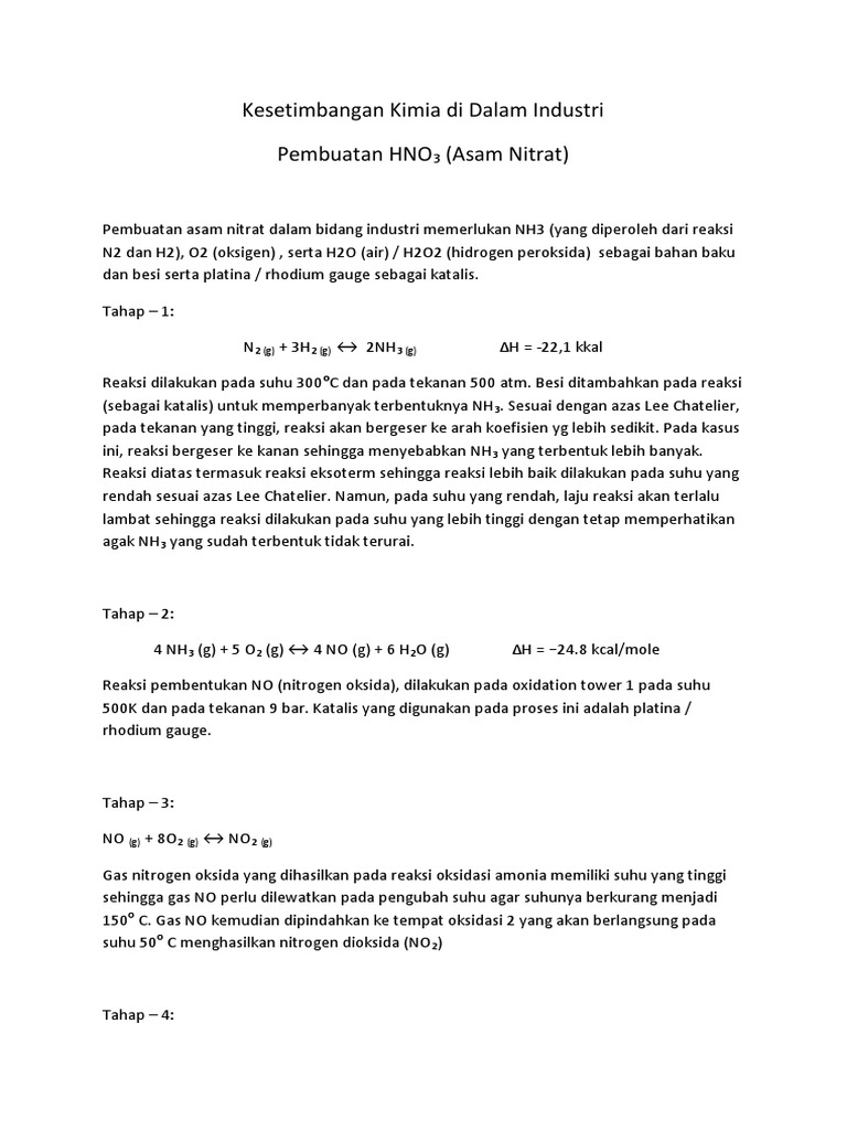 Kesetimbangan Kimia DLM Industri Hno3 | PDF