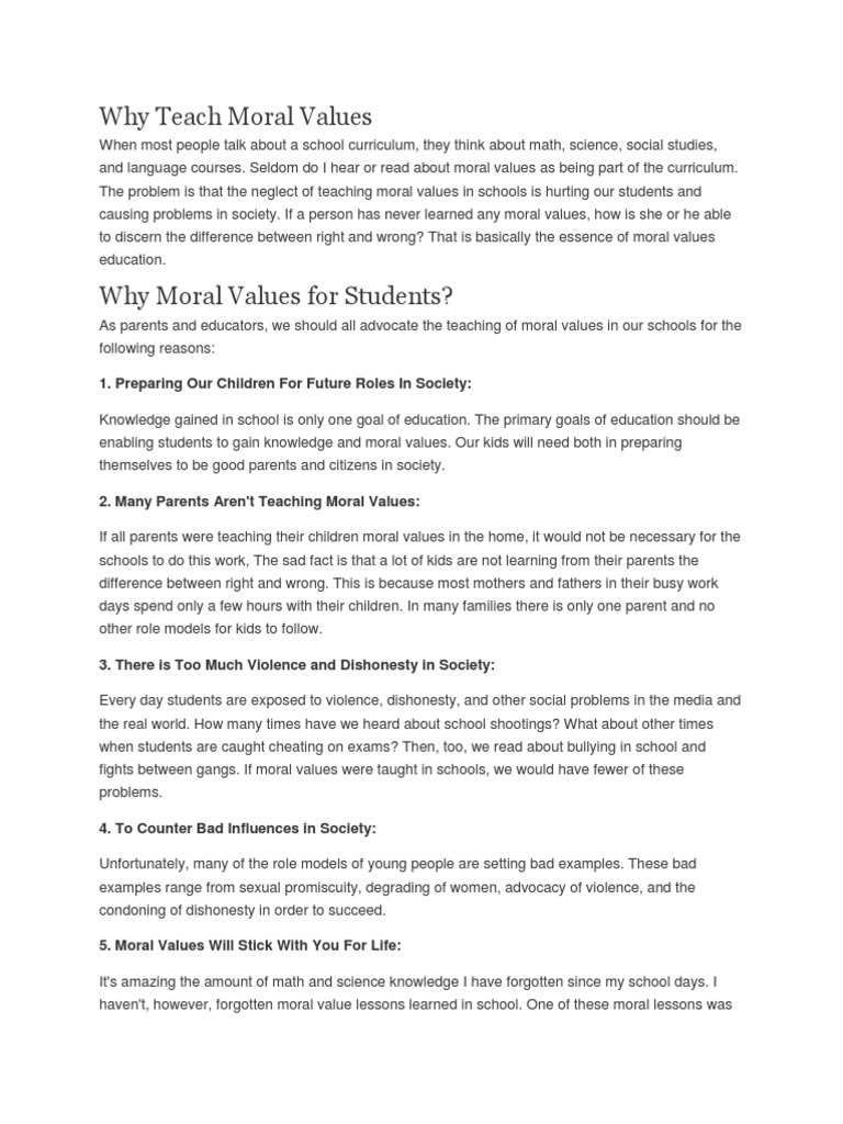 Why Teach Moral Values | PDF | Compassion | Forgiveness
