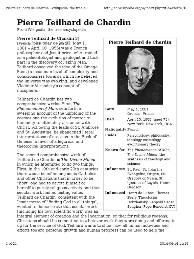 Pierre Teilhard de Chardin | PDF | Religion And Belief | Pope