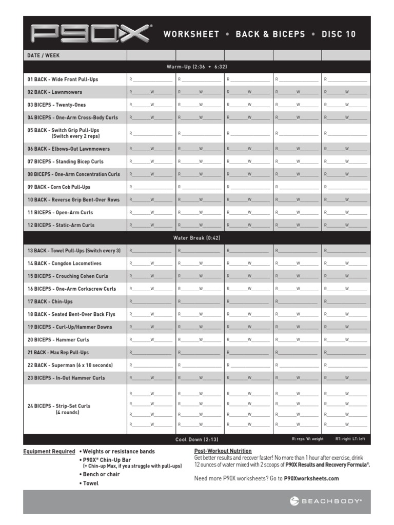 2 P90X Worksheets | PDF | Human Anatomy | Physical Exercise