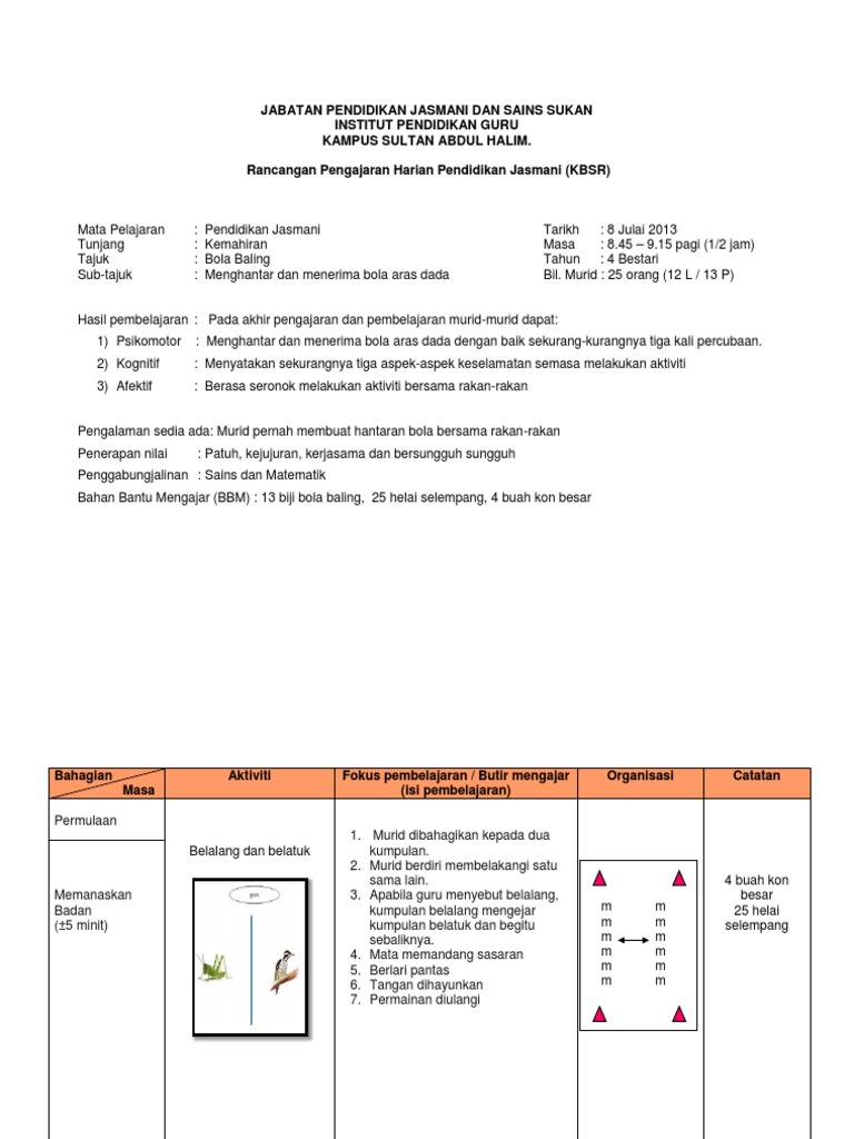 RPH 3 Bola Baling Hantar Aras Dada | PDF
