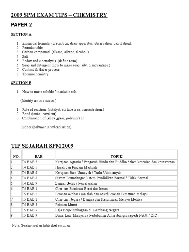 2009 SPM Exam Tips | PDF | Foreign Language Studies | Science & Mathematics