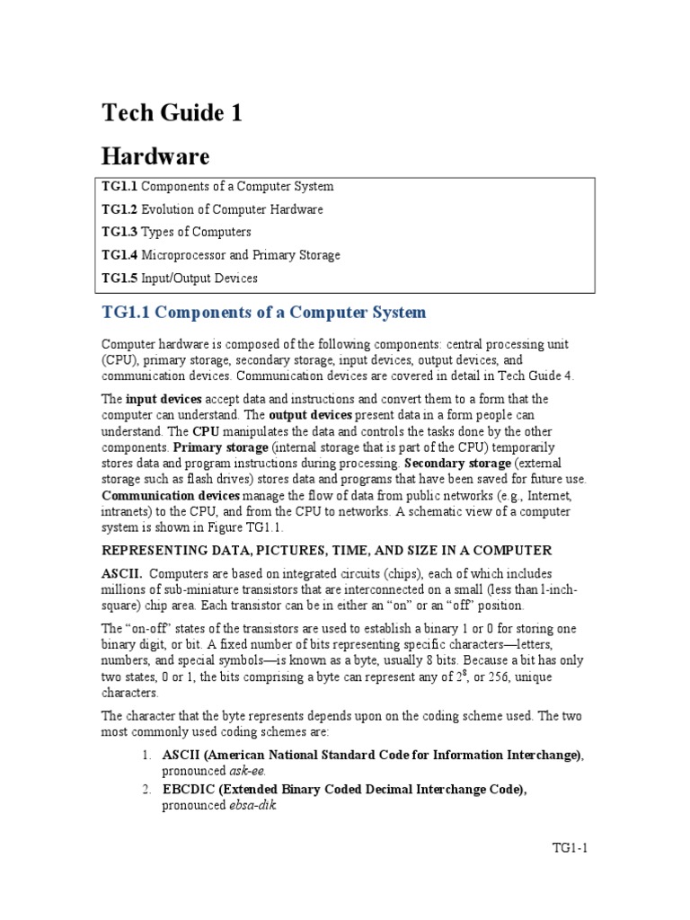 Tech Guide 1 Hardware: TG1.1 Components of A Computer System | PDF | Computer Data Storage ...