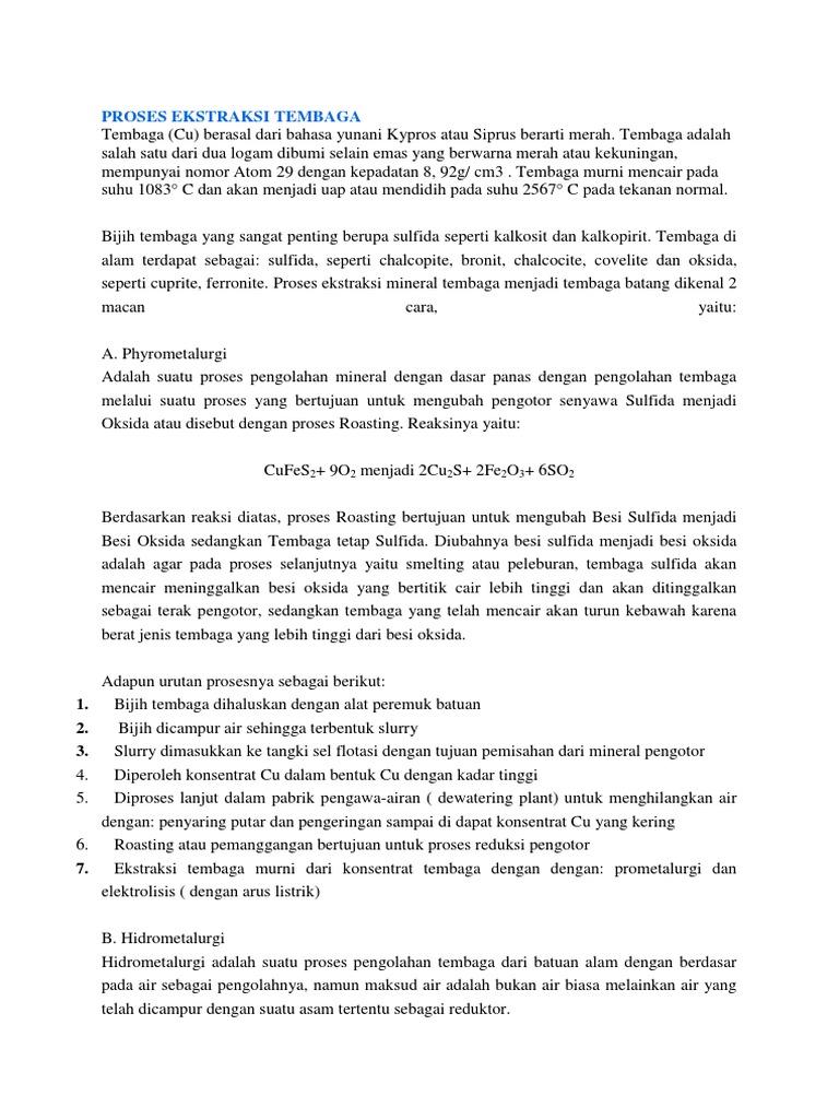 Proses Ekstraksi Tembaga | PDF