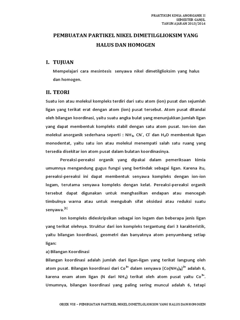 Pembuatan Partikel Nikel Dimetilglioksim Yang Halus Dan Homogen | PDF