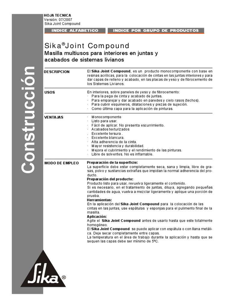 Sika Joint Compound PDF | PDF | Papel | Pinturas