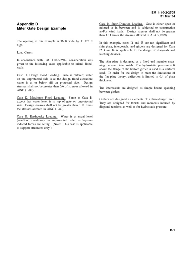 Appendix D Miter Gate Design Example: EM 1110-2-2705 31 Mar 94 | PDF ...
