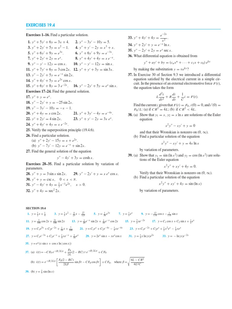 Non-Homogeneous Differential Equations Practice Exercises | PDF | Sine ...