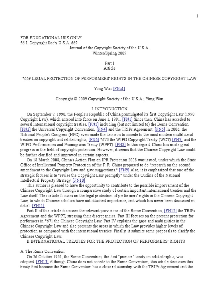 Legal Protection of Performers' Rights in The Chinese Copyright Law ...