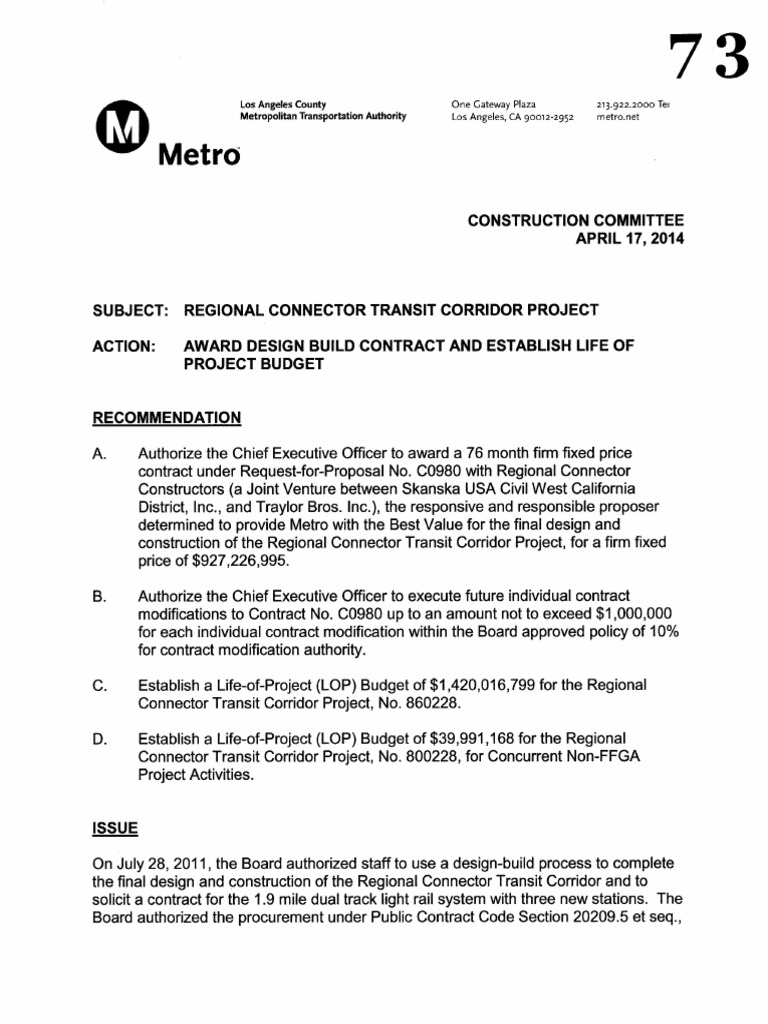 Award of Regional Connector Contract | PDF | Public Transport | Transport